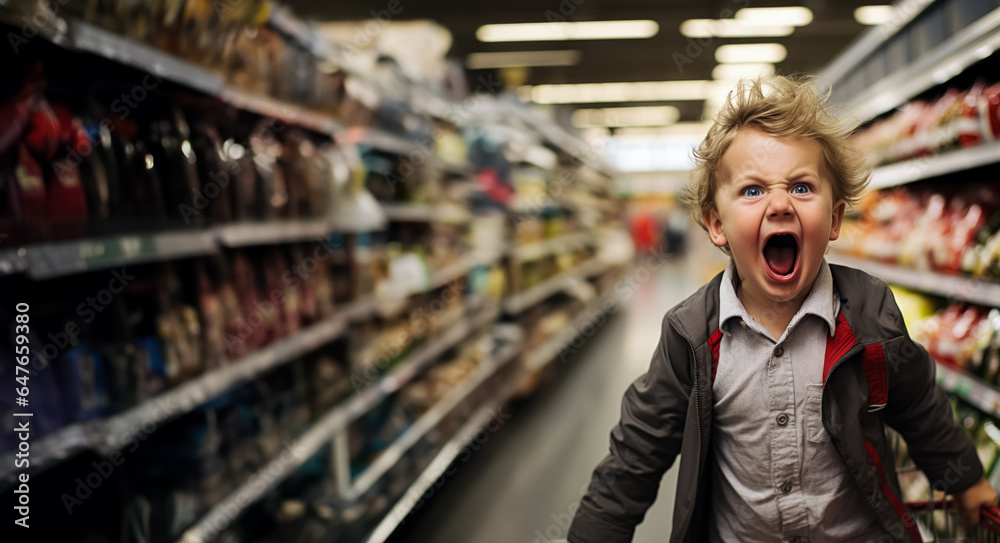 A Young Child Throws A Tantrum In A Supermarket Aisle Causing Chaos And