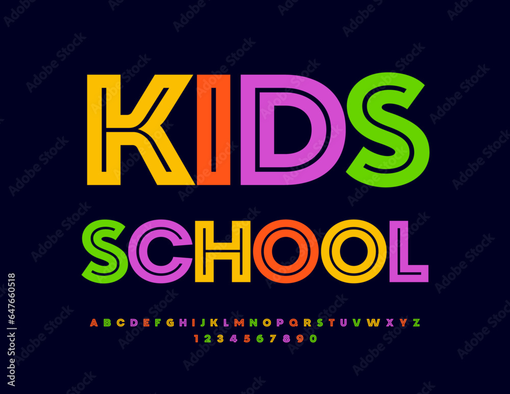 Vector creative sign Kids School. Bright colorful Font. Modern Alphabet ...