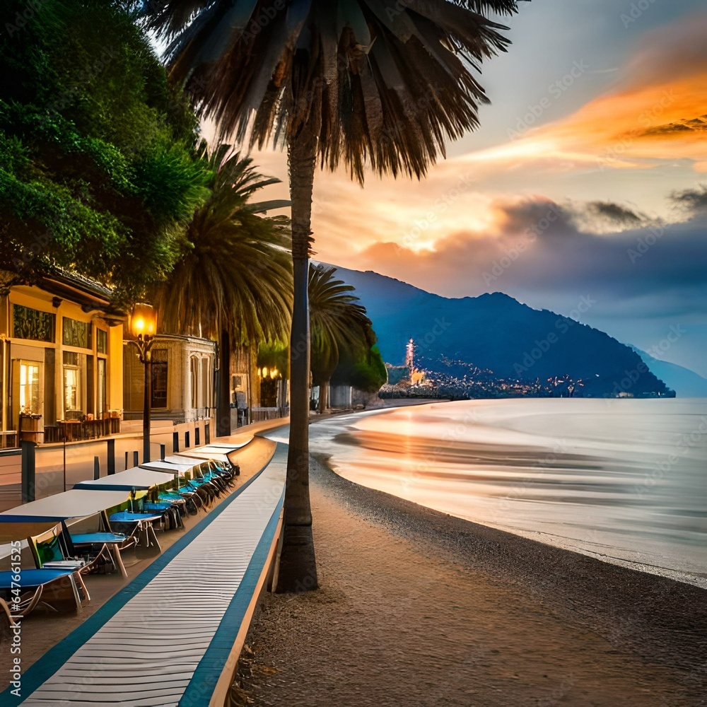 Beach Sinop in capital of Abkhazia Sukhumi on a decline.AI generated ...