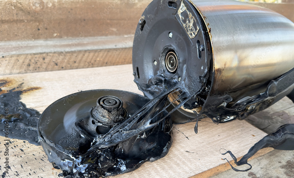 Burning Electric kettle. Electric kettle for tea caught on fire over ...