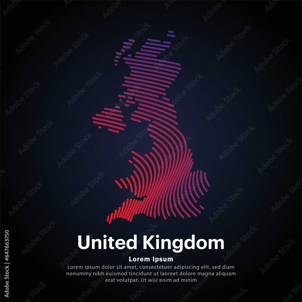 Map of United Kingdom Illustration in a linear style. Abstract line art ...