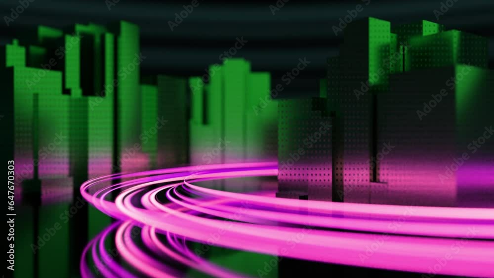 Abstract highway in the city seamless loop background. Cyberpunk city ...