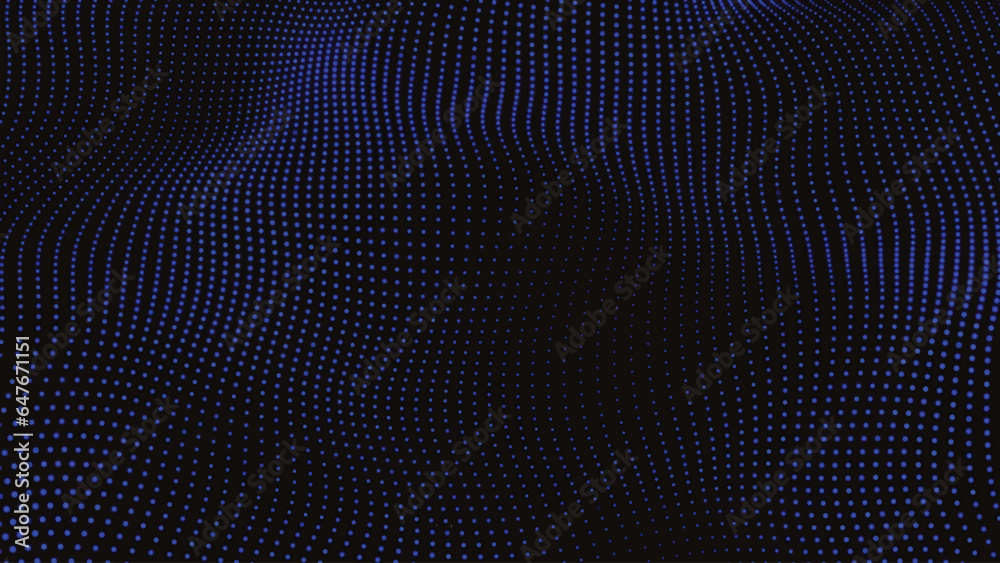 Blue digital dots form wave and black abstract background. Futuristic ...