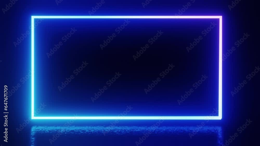 Neon pink and blue rectangular frame with shining effects on black ...