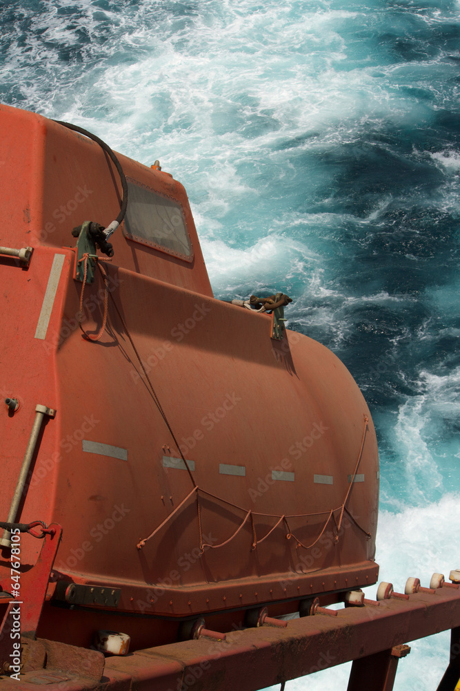 free fall life boat of a merchant ship at sea Stock Photo | Adobe Stock