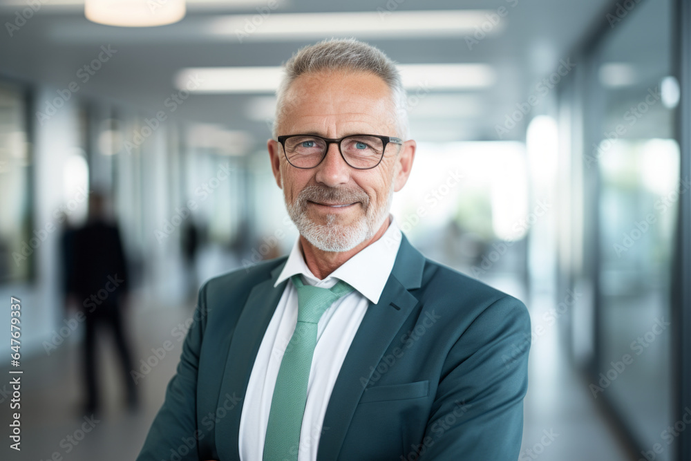 Smiling Middle-Aged Banker and CEO in Office, older mature entrepreneur ...