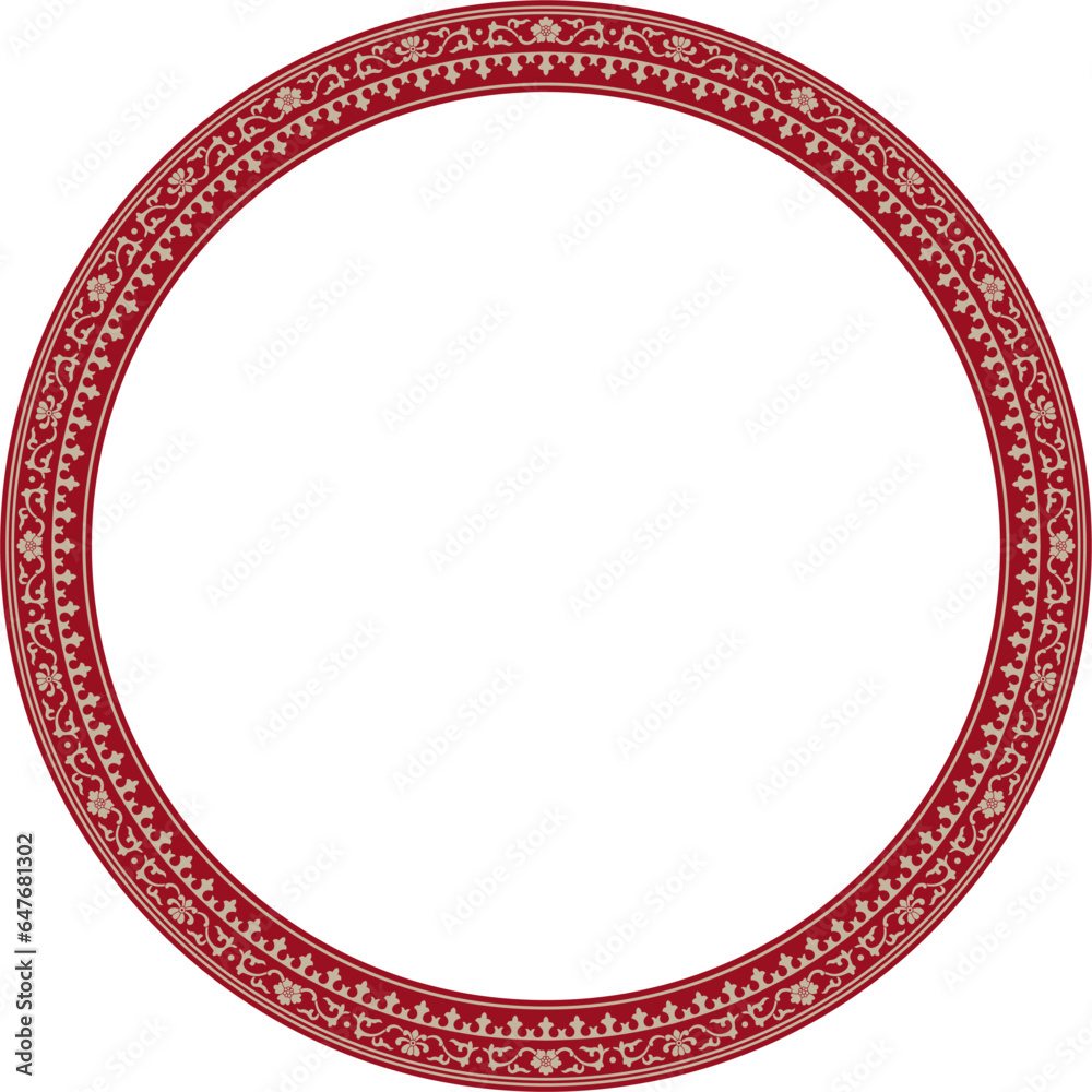 Vector red frame, border, Chinese ornament. Patterned circle, ring of ...
