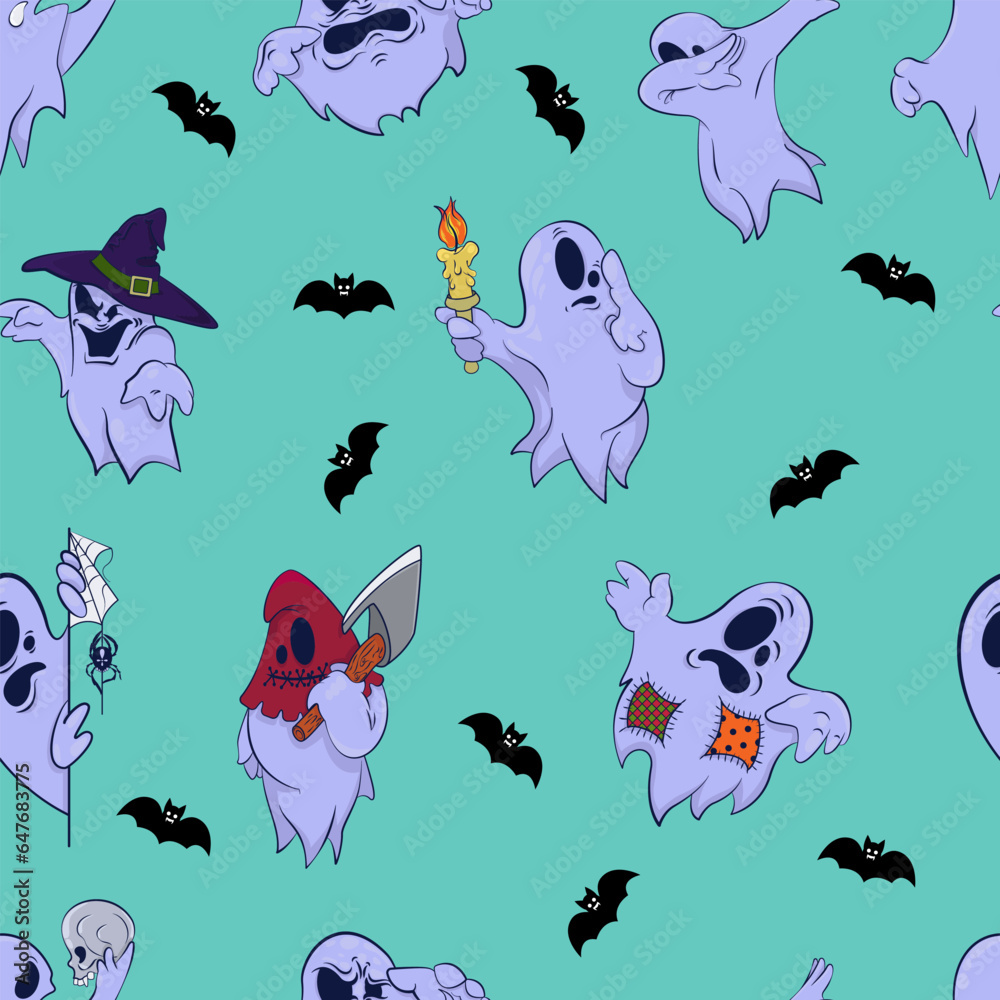 Pattern with a funny ghosts. Design for Halloween. Cartoon characters ...