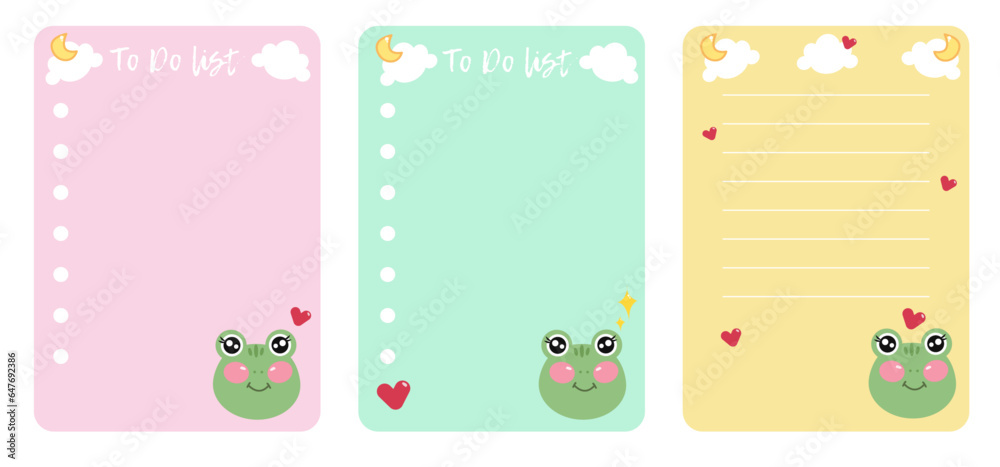 Set of cute note organizer, check list, lined to do list with kawaii ...