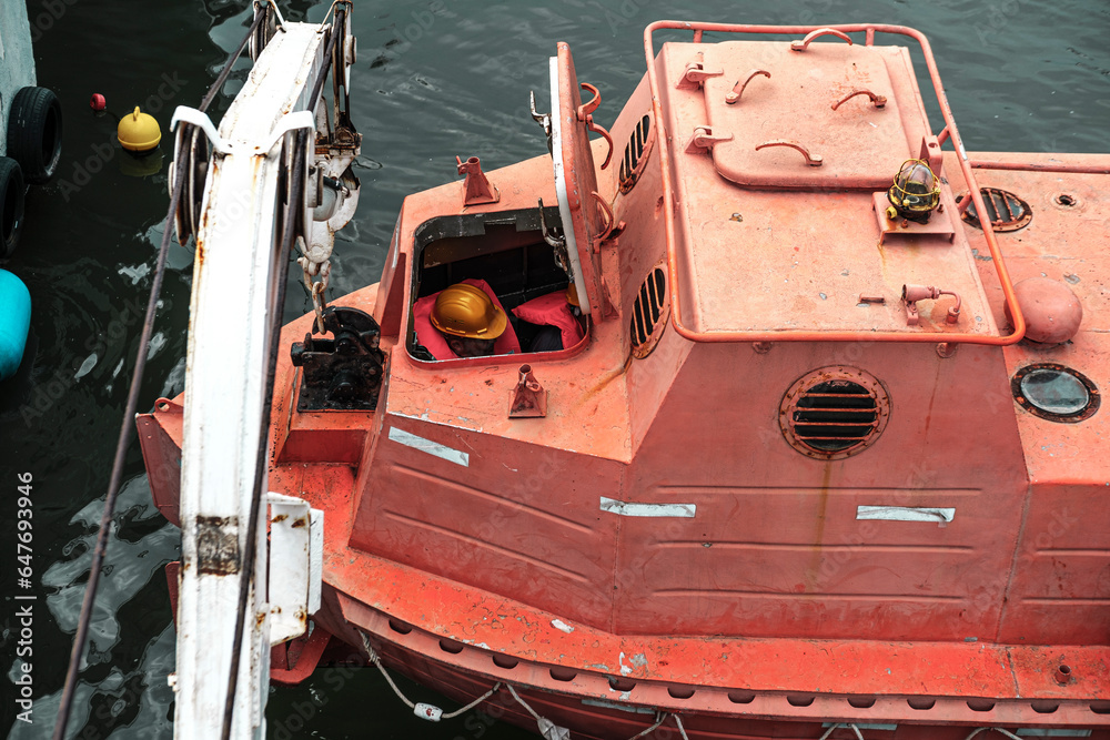 old rusty ship lifeboat, resque training stcw on vessel, seafarer ...