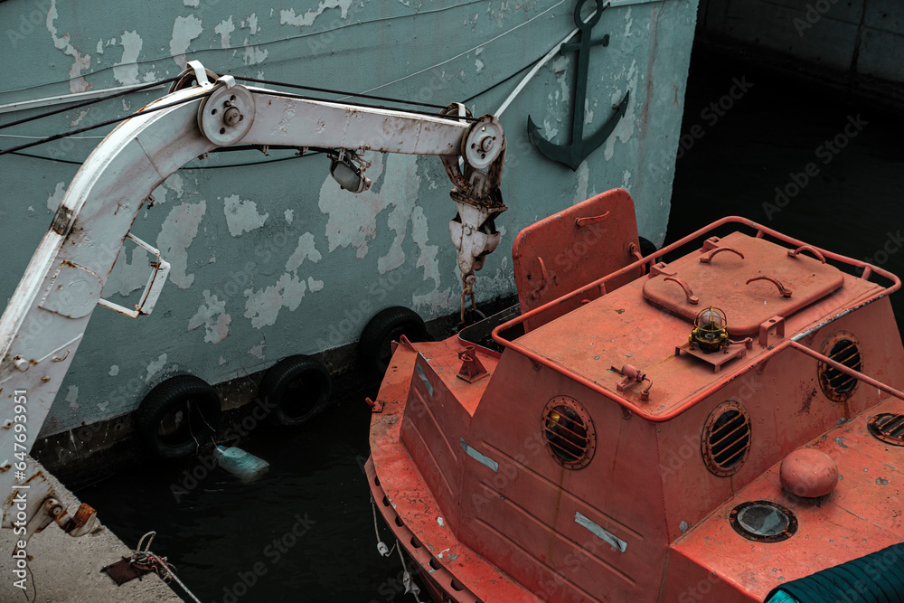 old rusty ship lifeboat, resque training stcw on vessel, seafarer ...