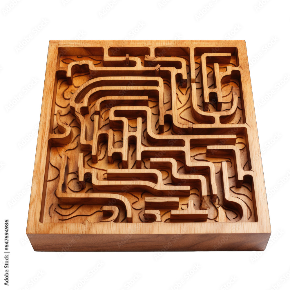 Wooden labyrinth maze game, wooden toy isolated on transparent ...