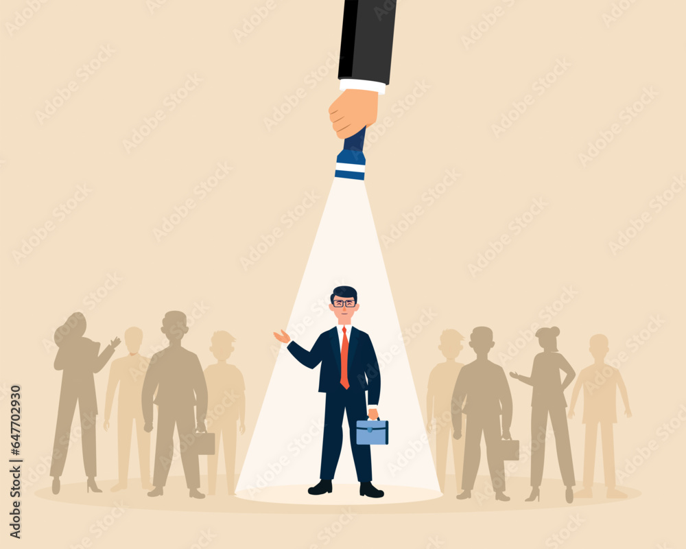 HR hand holding light indicates choosing the best employee among other ...