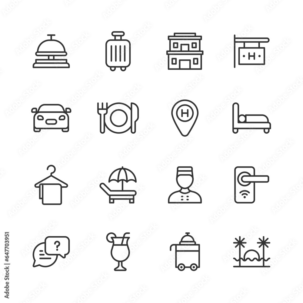 Hotel Line Icons. Editable Stroke. Contains such icons as Service ...