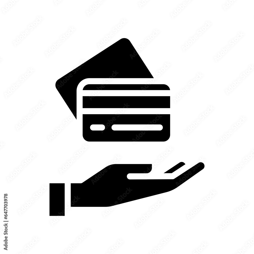 Hand hold credit card glyph icon, cash pay machine. swipe, id ...
