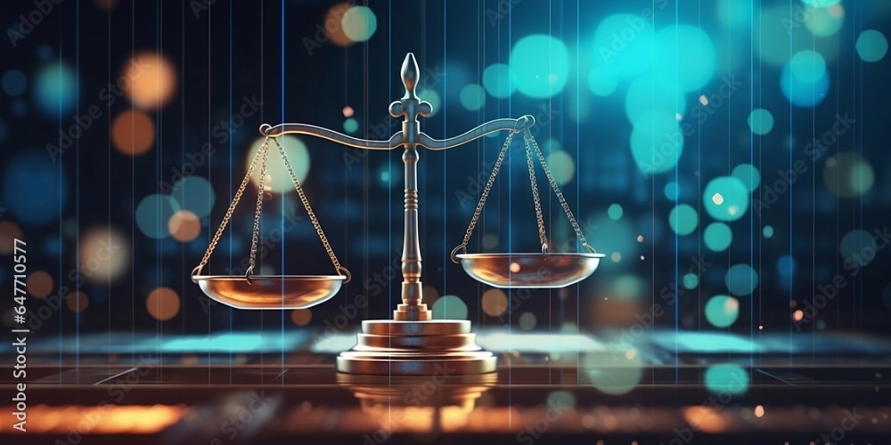 Law scales on background of data center. Digital law concept of duality ...