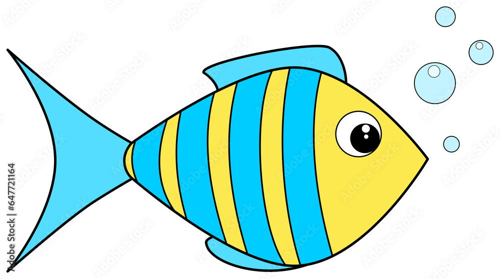 Cartoon sea fish with bubbles. Stock Illustration | Adobe Stock