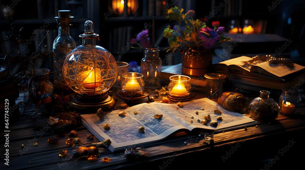 a set of props for board games about magic and adventure, table ...