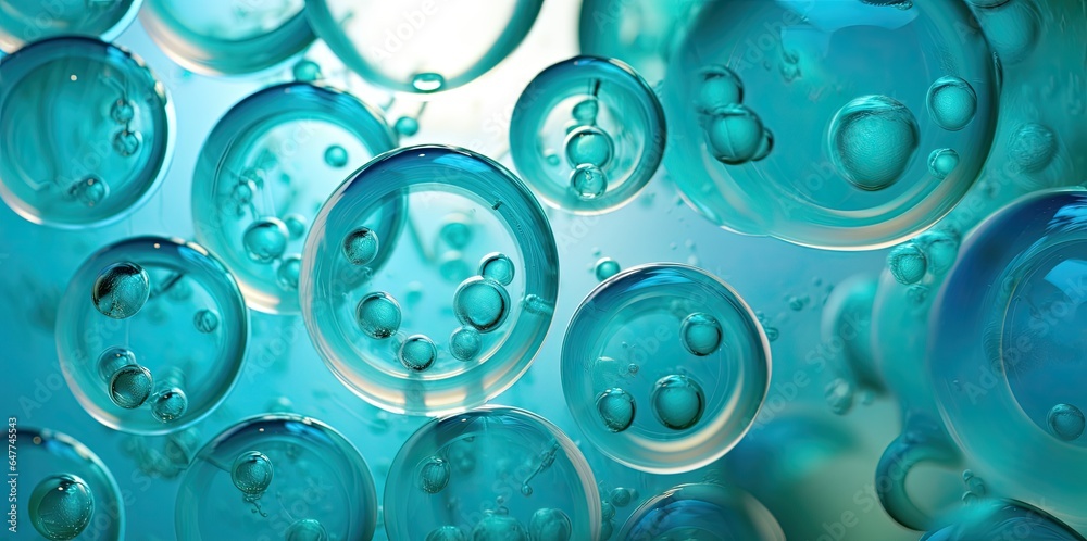 Cell structure on blue background. Oxygen cell under microscope ...