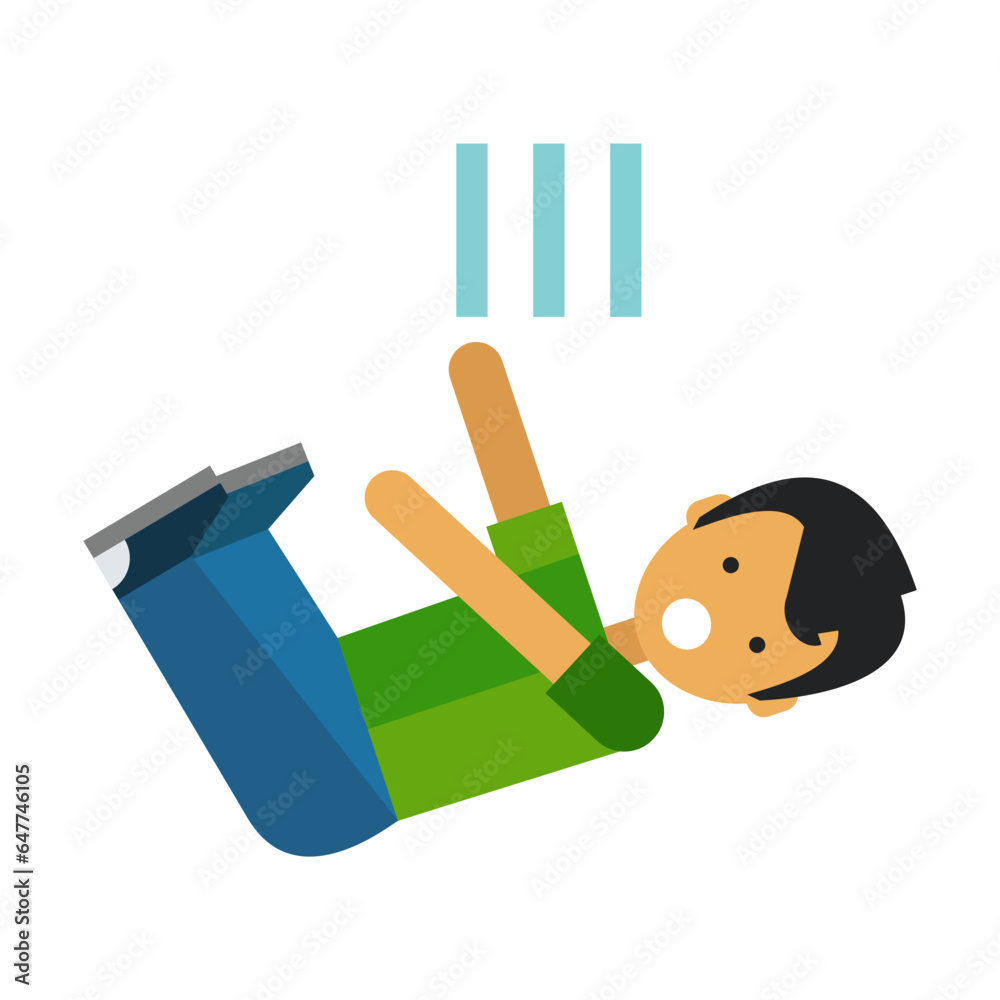 Person falling backwards flat vector icon. Scared man tripping over and ...