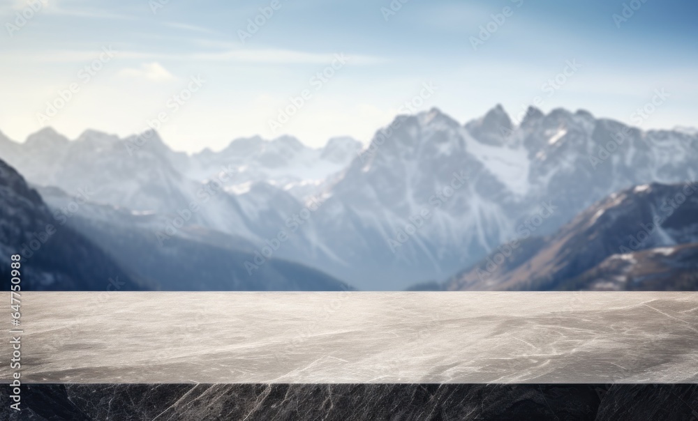 Mountain empty marble podium. Blank stone table top background for ...