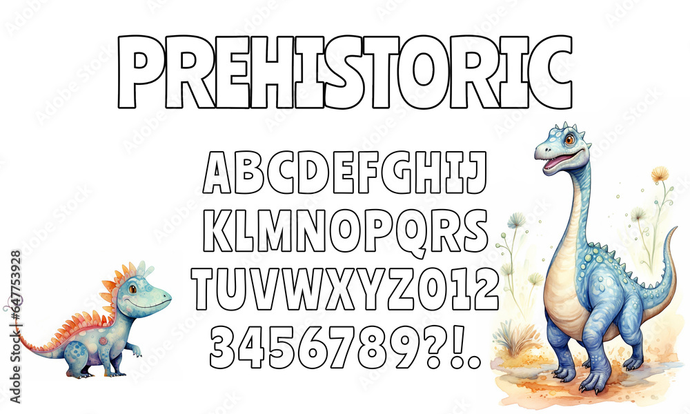 Prehistoric contour line alphabet, dinosaur font with capital letters ...