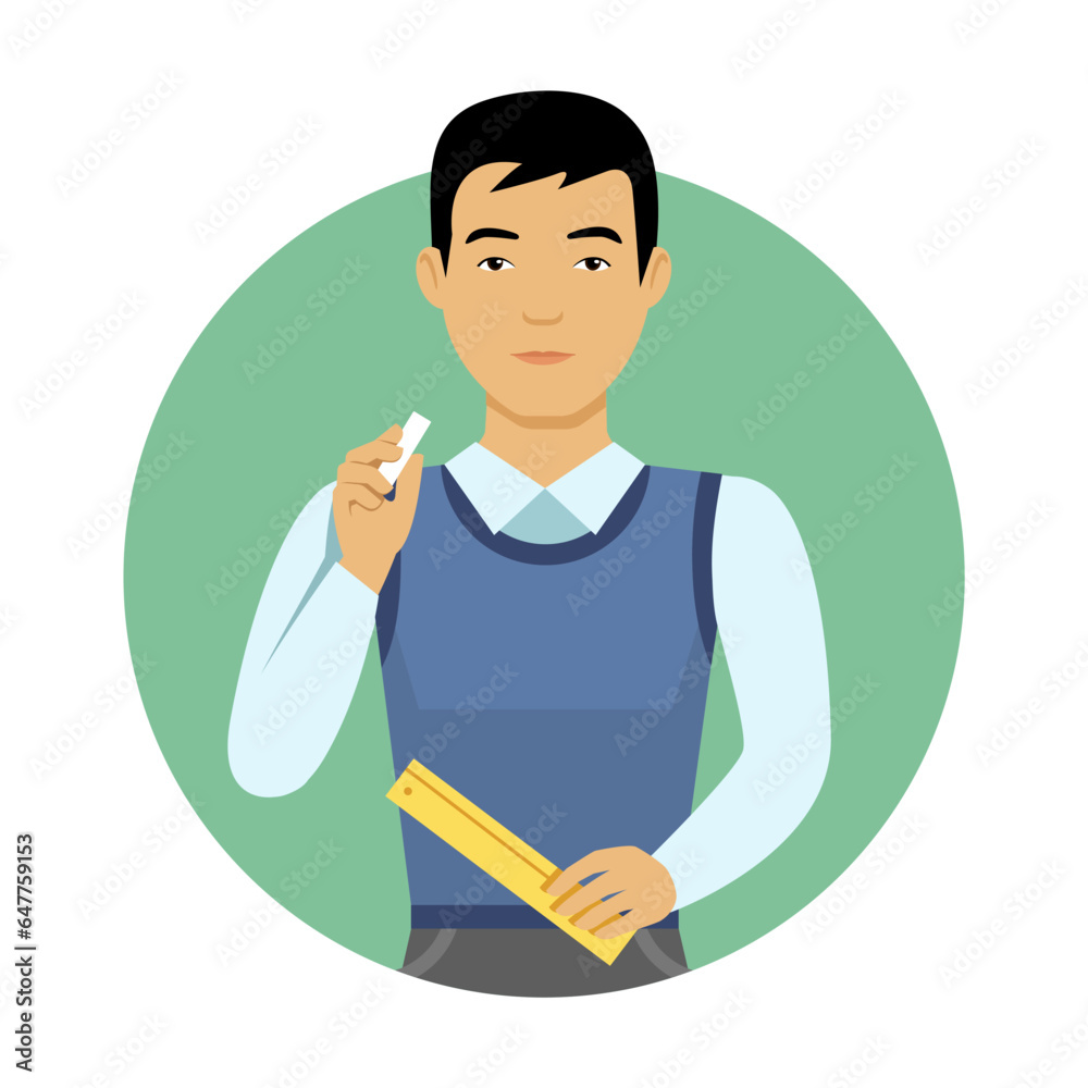 Professor explaining lecture flat vector circle icon. School teacher in ...