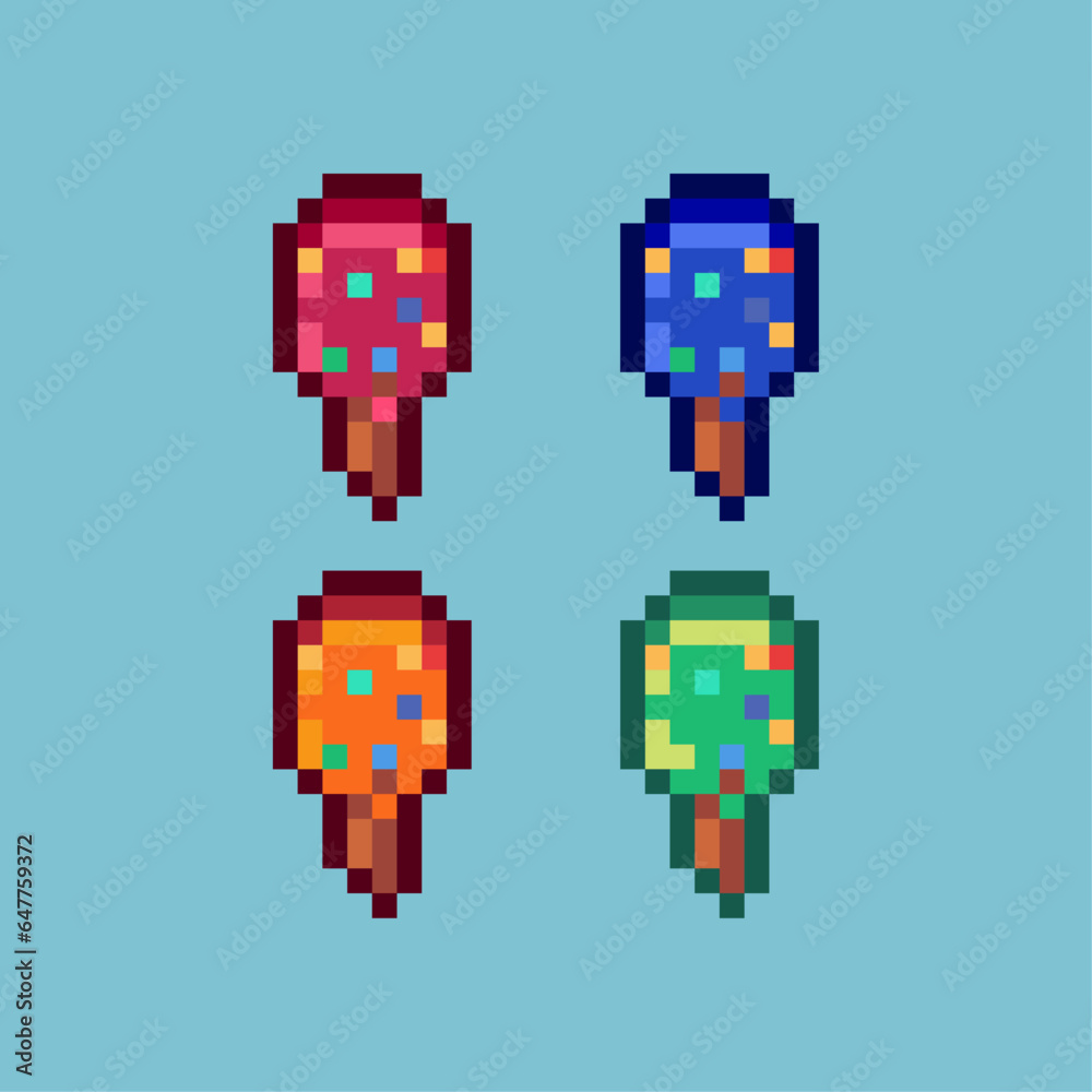 Pixel art sets of ice cream with variation color items asset. simple ...