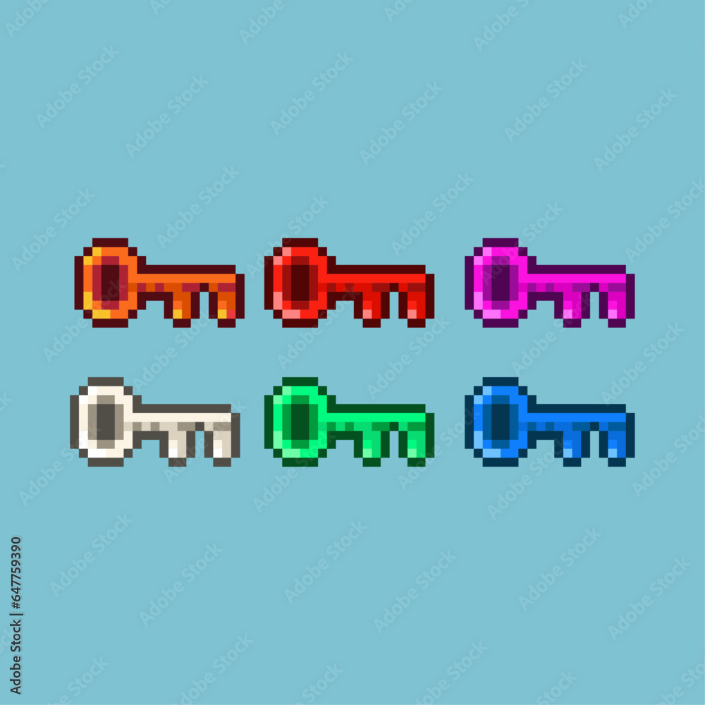 Pixel art sets of key for dugeon items with variation color items asset ...