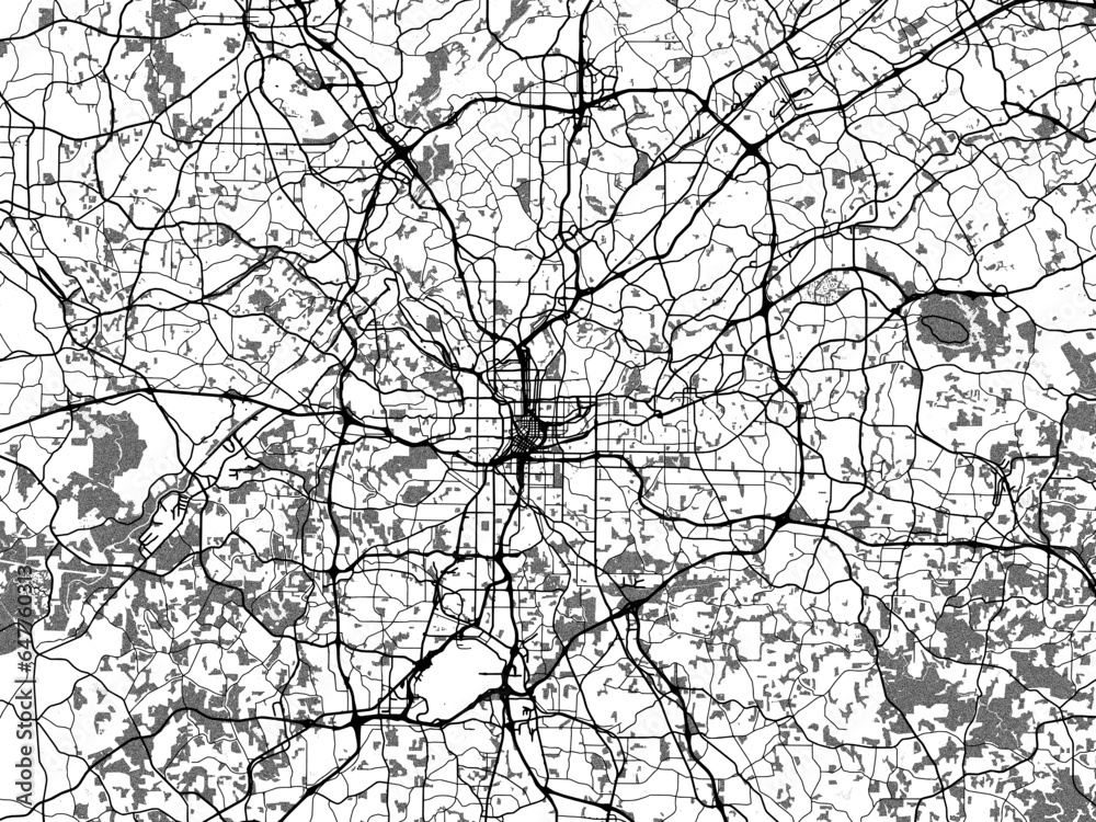Greyscale vector city map of Atlanta Georgia in the United States of ...