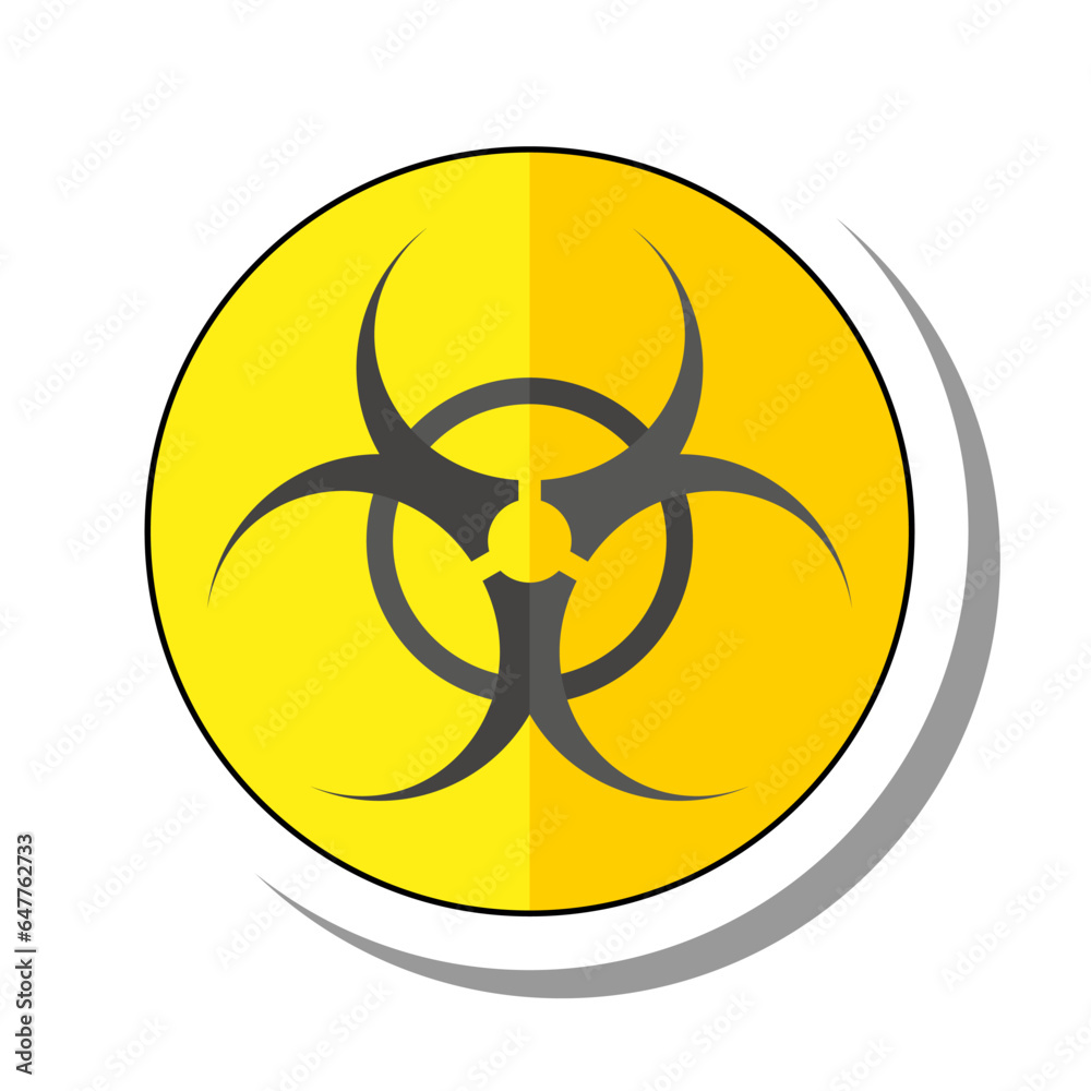 Yellow round bio hazard sign flat paper sticker icon. Symbol of toxic ...
