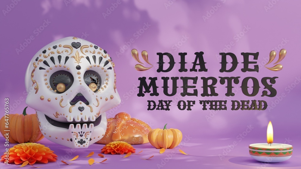 3d rendering illustration for Day of the Dead, Dia de muertos altar ...
