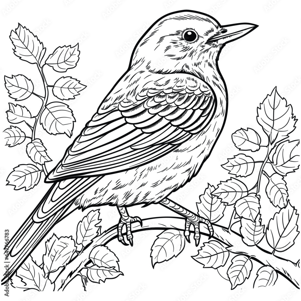 Bird coloring page for Kids, Vector Coloring Pages Stock Vector | Adobe ...