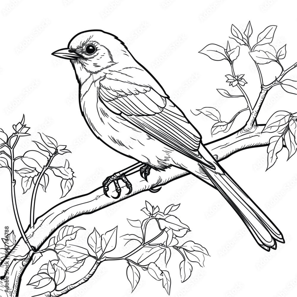 Bird coloring page for Kids, Vector Coloring Pages Stock Vector | Adobe ...
