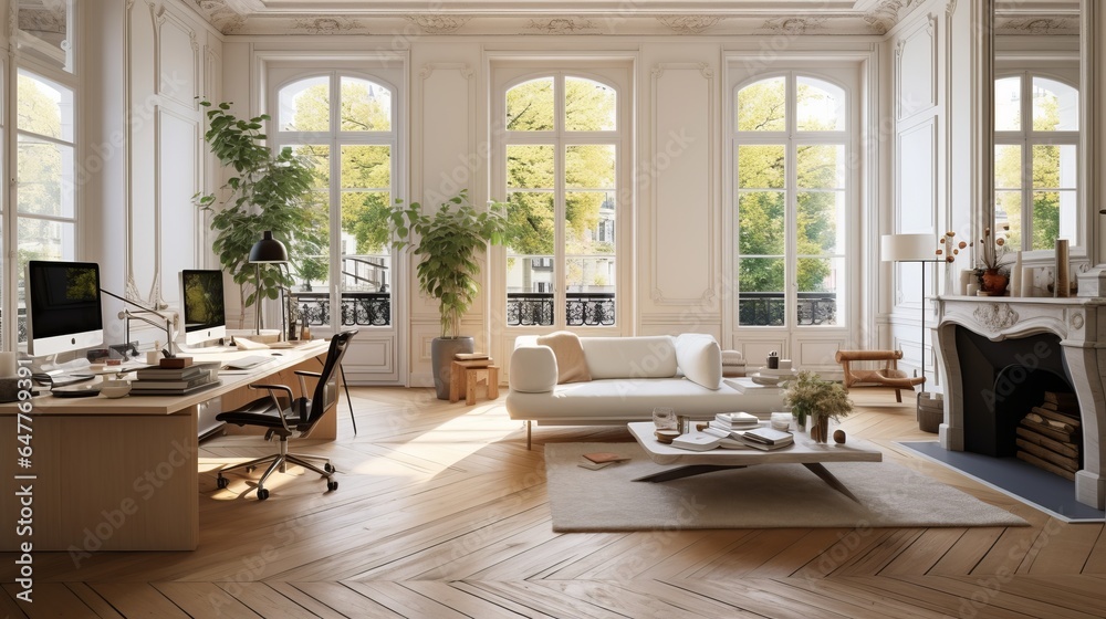 Cozy posh luxurious but modern interior design of a home office ...