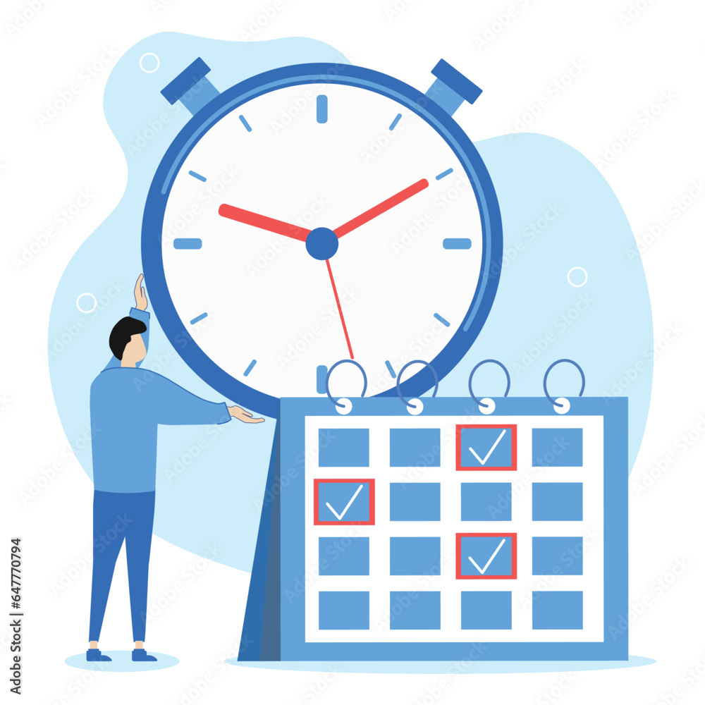 Business time management illustration. The character checks the ...