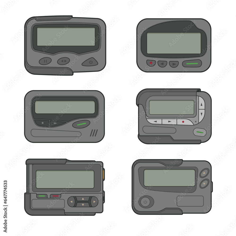 Vintage pagers cartoon isolated vector illustration set. Stock Vector ...
