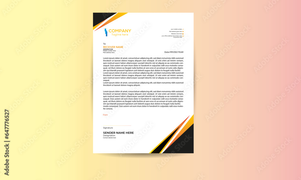 Professional blue and orange colour letterhead template design with ...