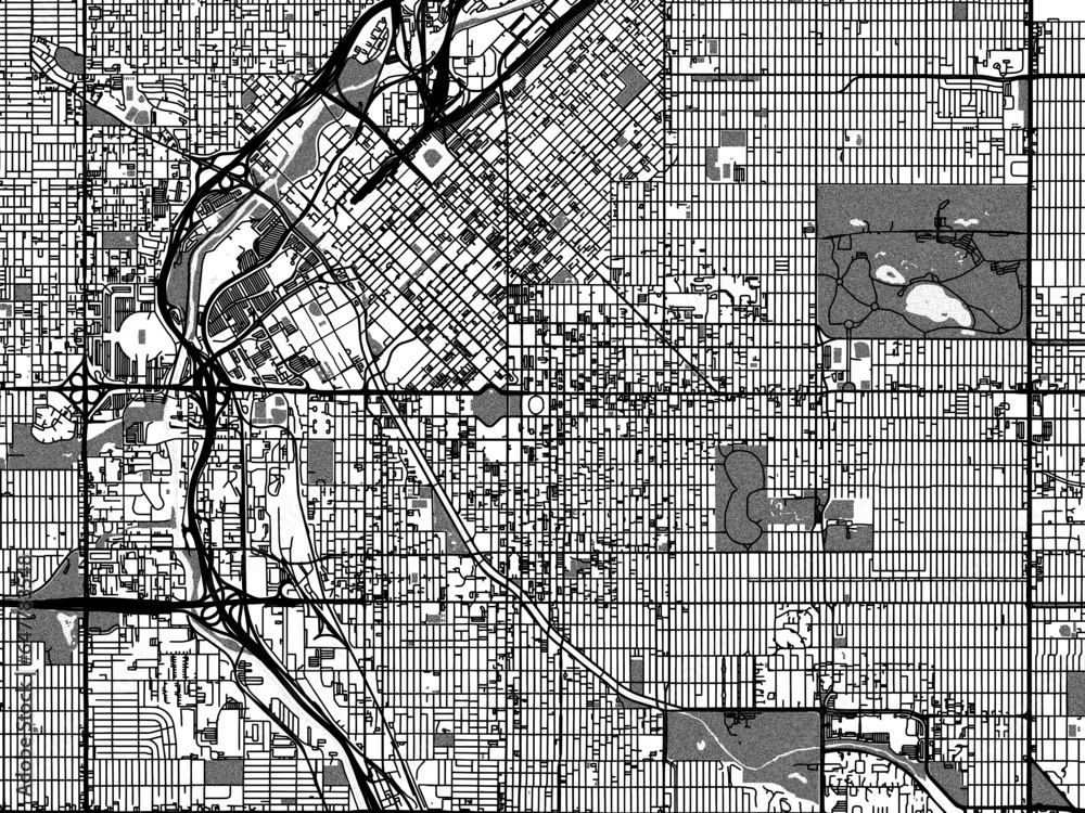 Greyscale vector city map of Denver Center Colorado in the United ...