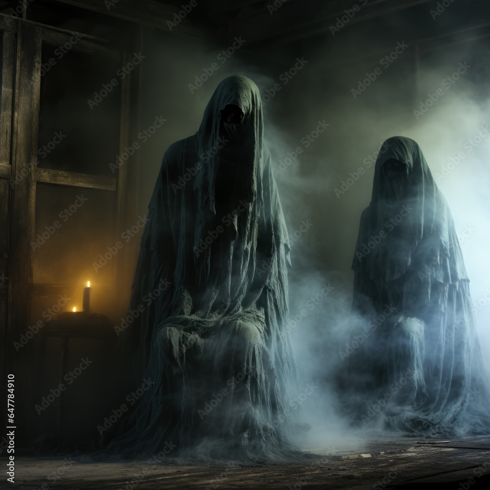 Ghostly apparitions emerge from the shadows their ethereal glow ...