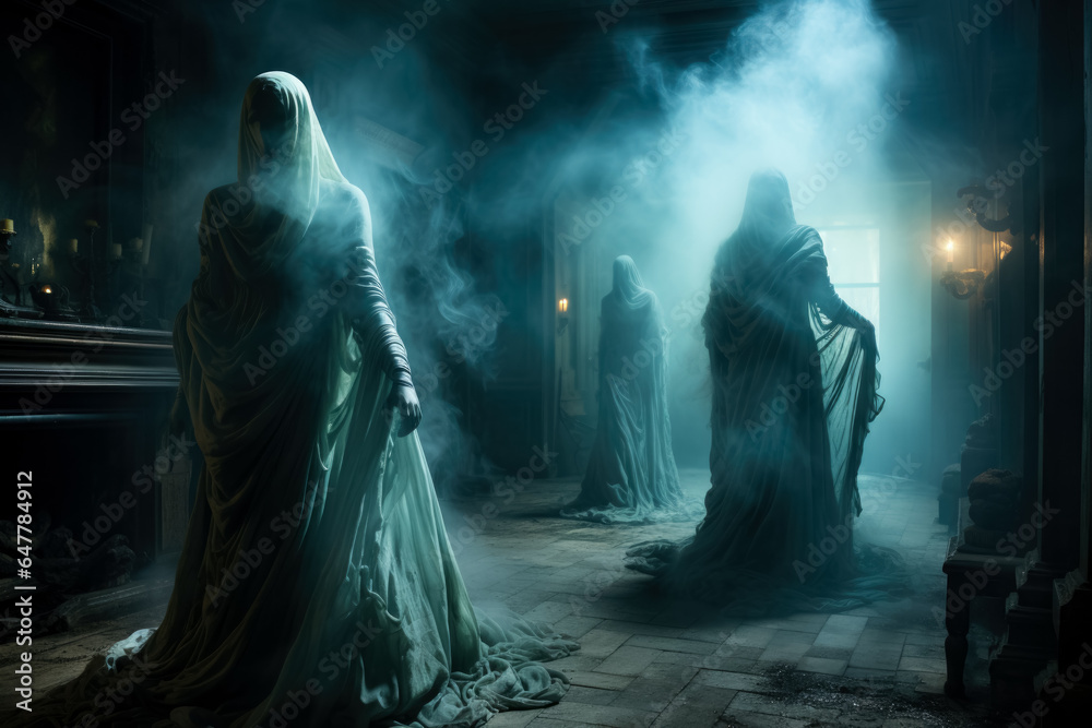 Ghostly apparitions emerge from the shadows their ethereal glow ...