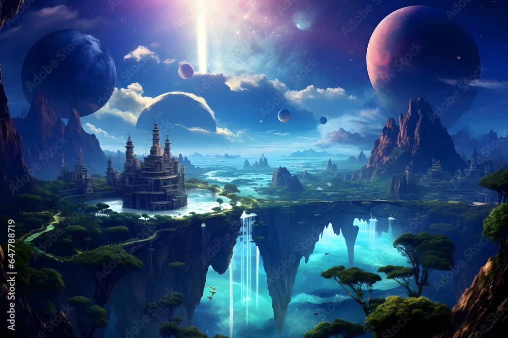 an image of a breathtaking fantasy landscape with floating islands ...