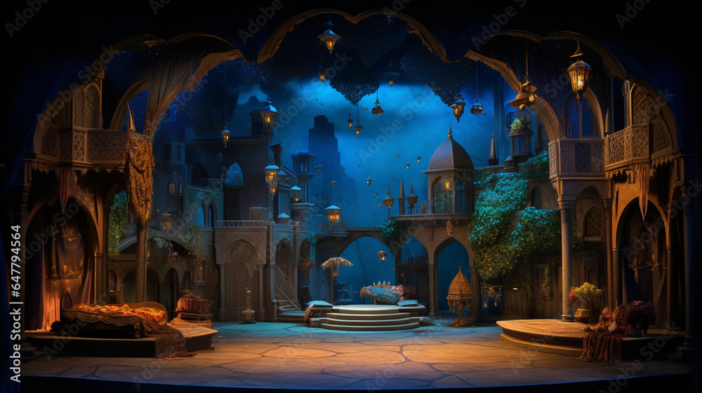 Arabian Nights Palace Theatre Stage Scene Stock Illustration | Adobe Stock