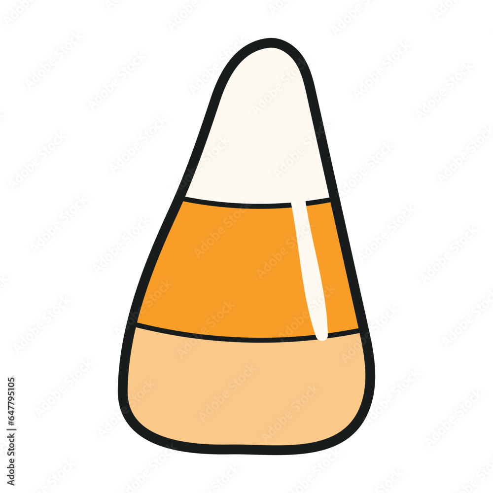Candy corn hand drawn Halloween illustration. Cartoon style line art ...