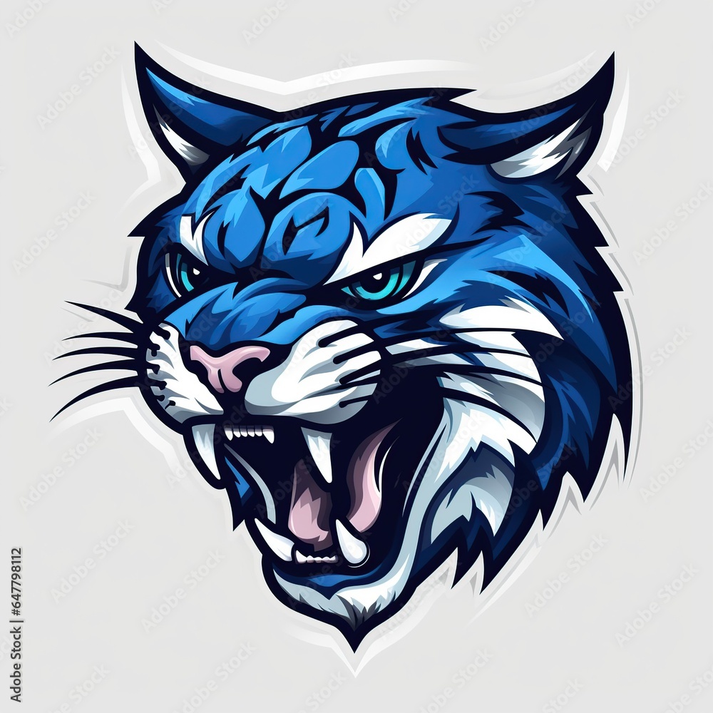 Aggressive wildcat, BLUE with black accents, illustration logo, sports ...