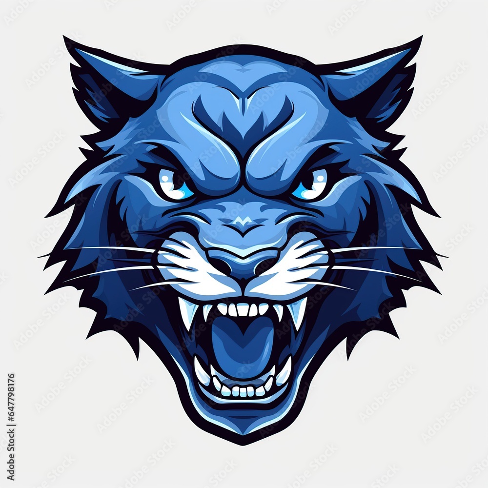 Aggressive wildcat, BLUE with black accents, illustration logo, sports ...