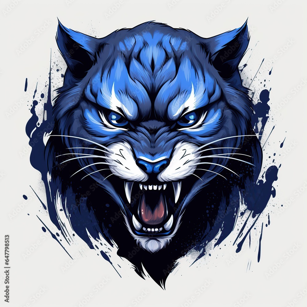 Aggressive wildcat, BLUE with black accents, illustration logo, sports ...