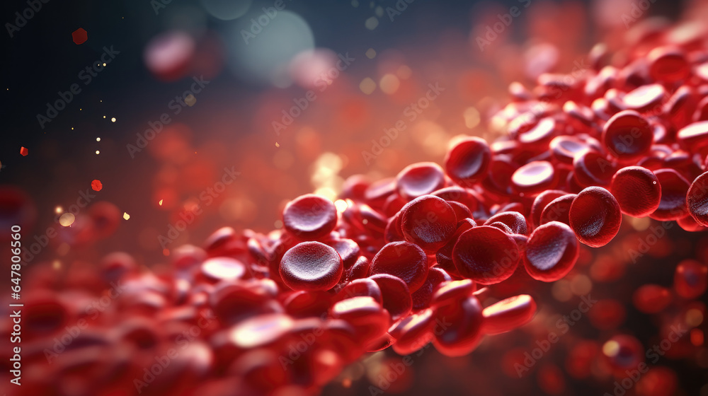 red blood cells flowing through a vein in the human body, 3d ...