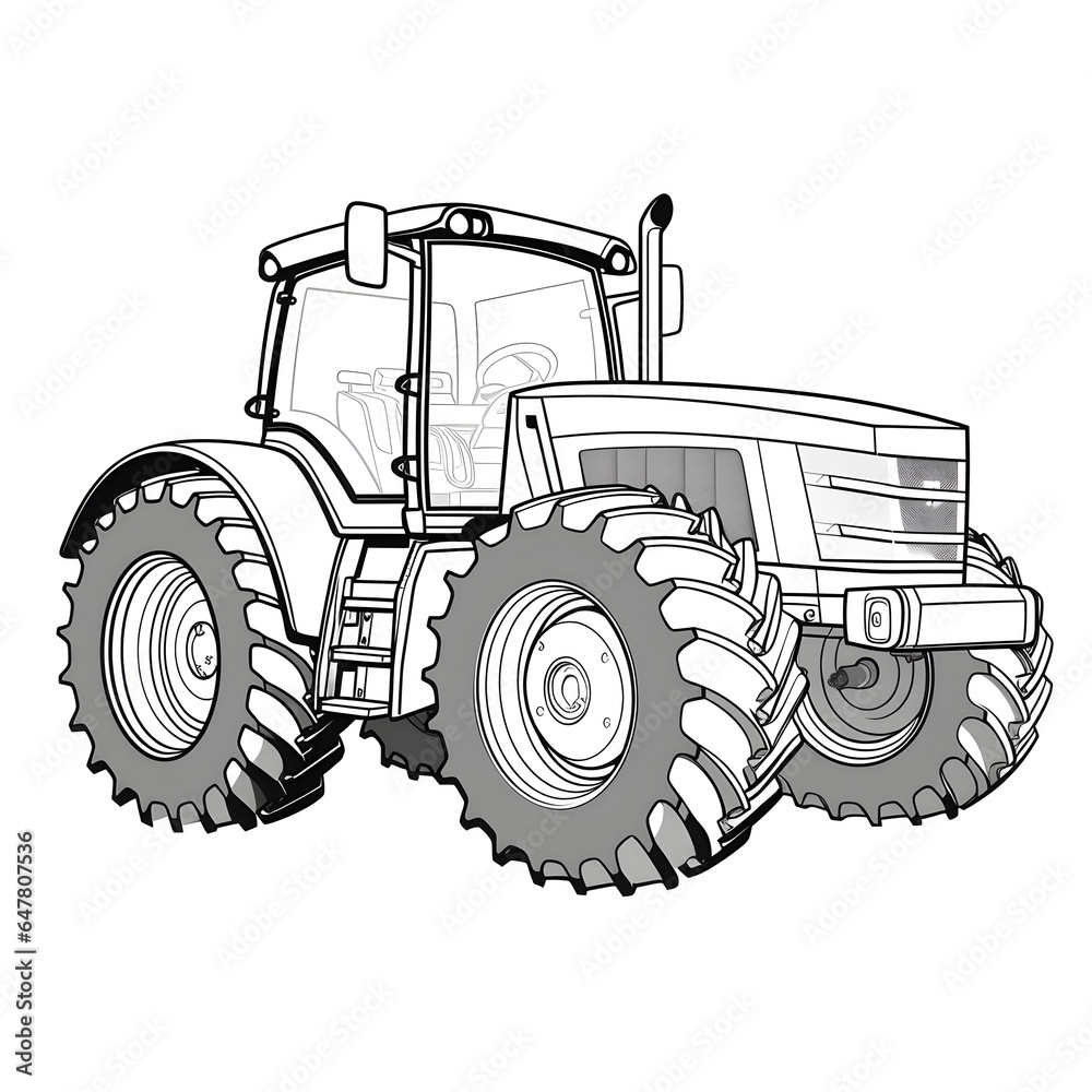 Outline drawing of tractor concept, tractor coloring page line art ...
