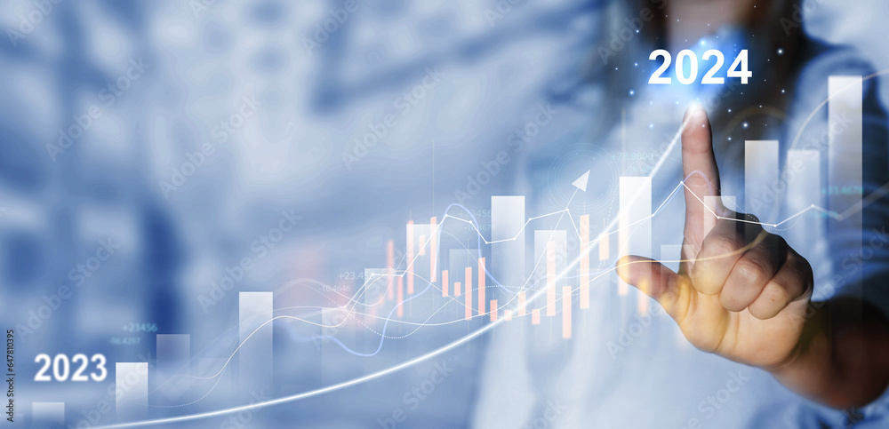 Businessman draws increase arrow graph corporate future growth year ...
